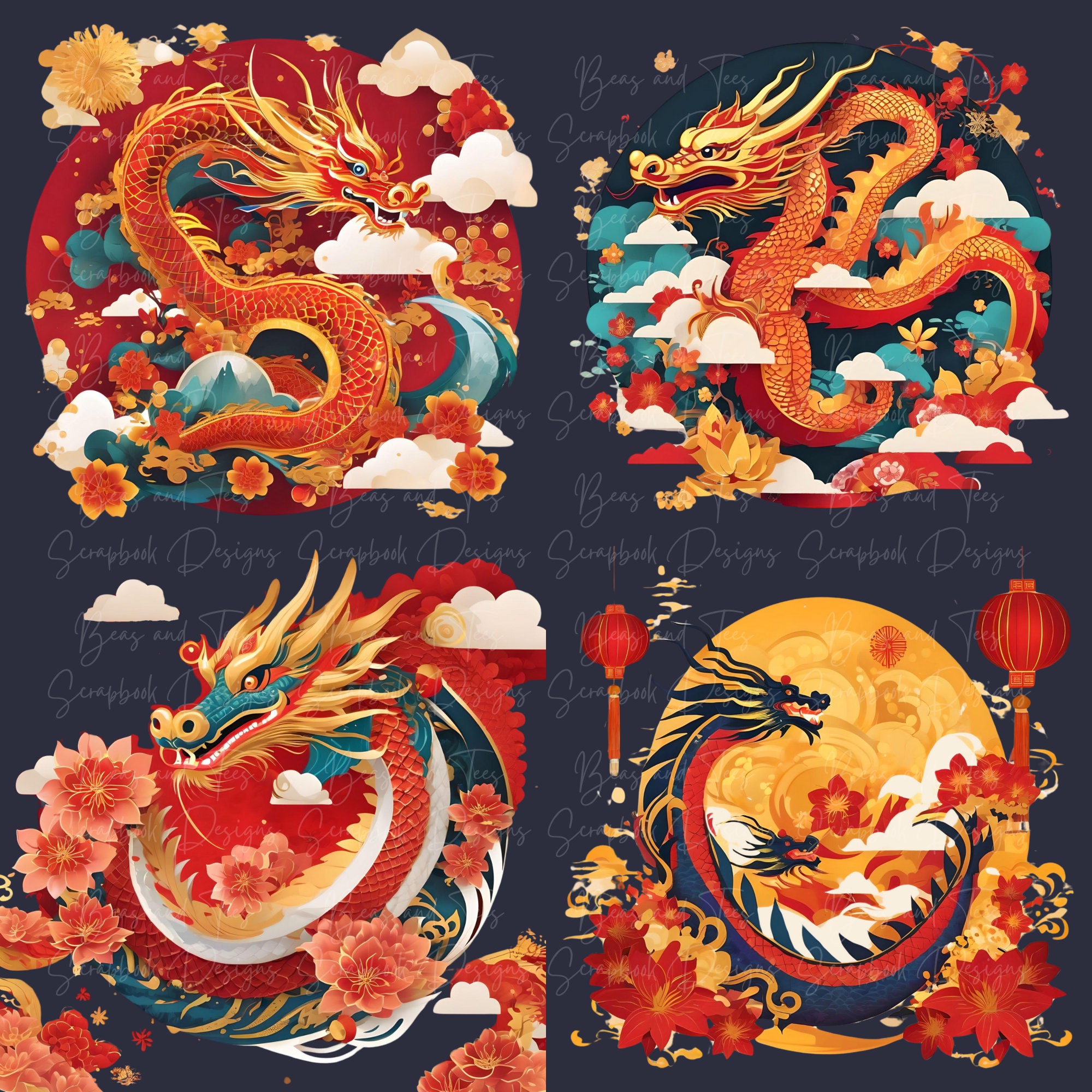 Year of the Dragon Lunar New Year Chinese Zodiac Clipart Bundle ...