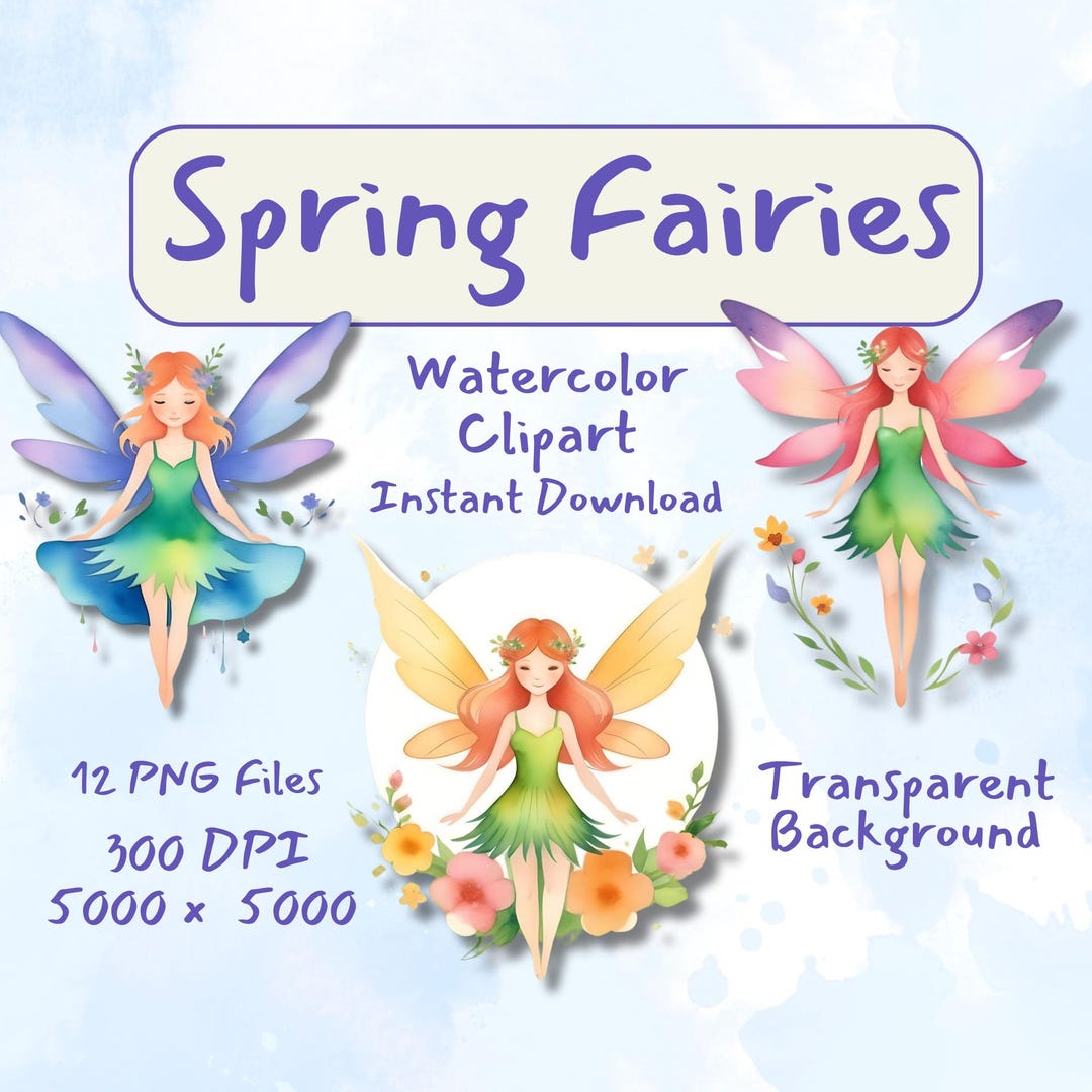 Spring Fairy Watercolor Clipart 12 PNG Files With Transparent ...