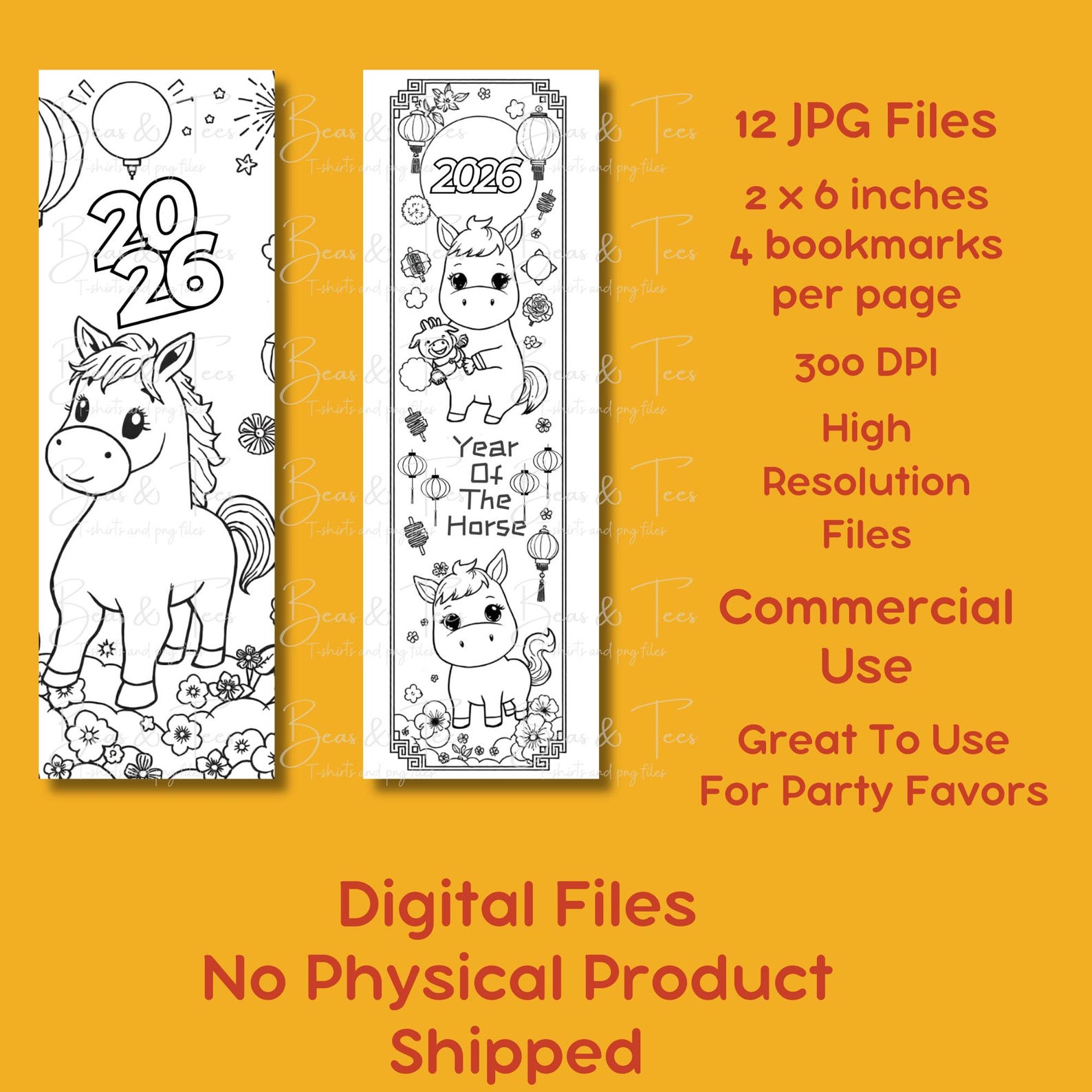 Lunar New Year 2026 Year of the Horse Coloring Bookmarks Chinese Zodiac ...