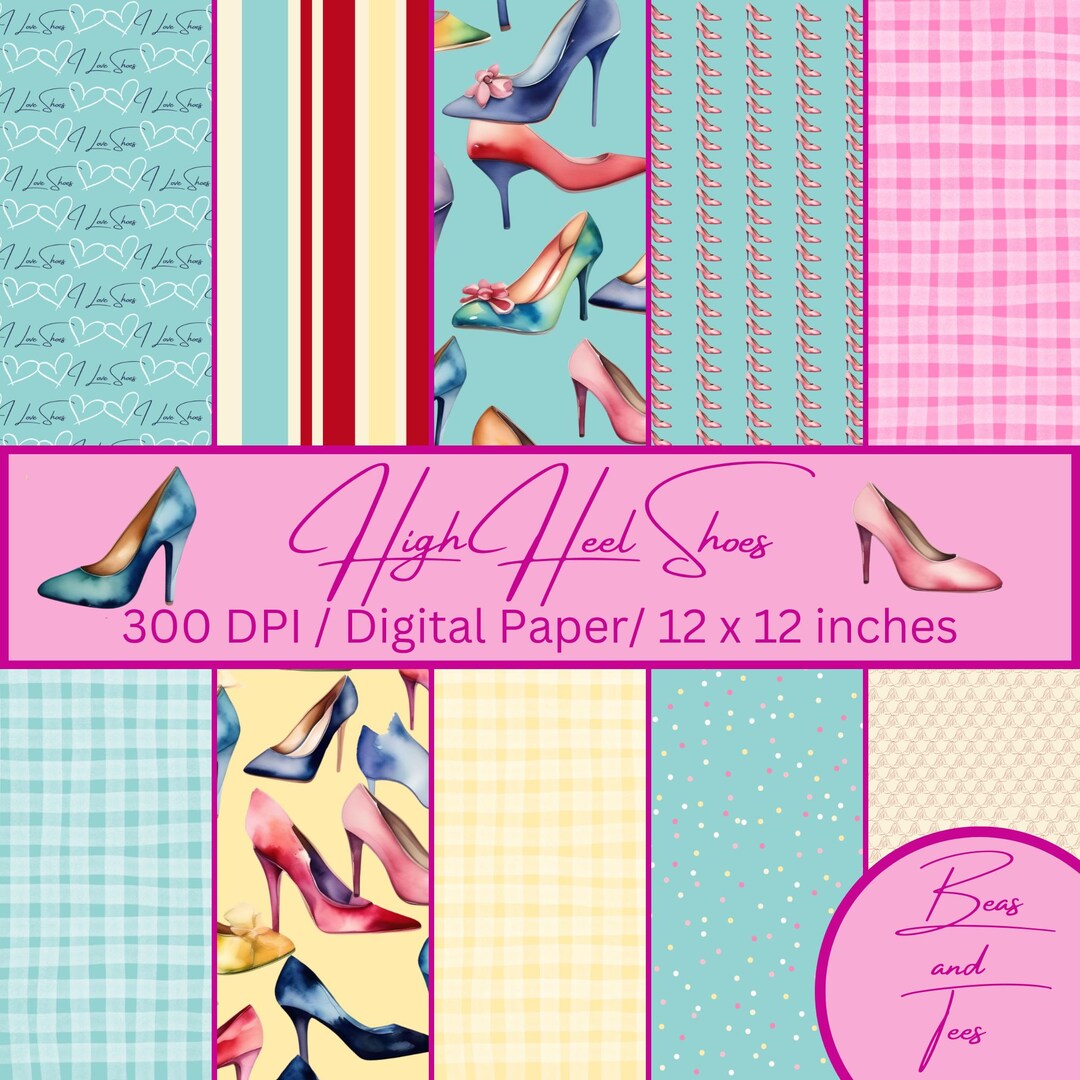 High Heel Shoes Digital Paper Pack 12x12 300 DPI Fashion Scrapbook ...