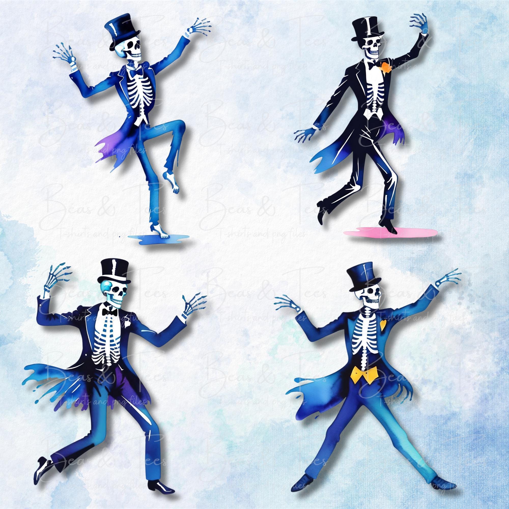Tap Dancing Skeleton Watercolor Clipart Printable Halloween Skeleton ...