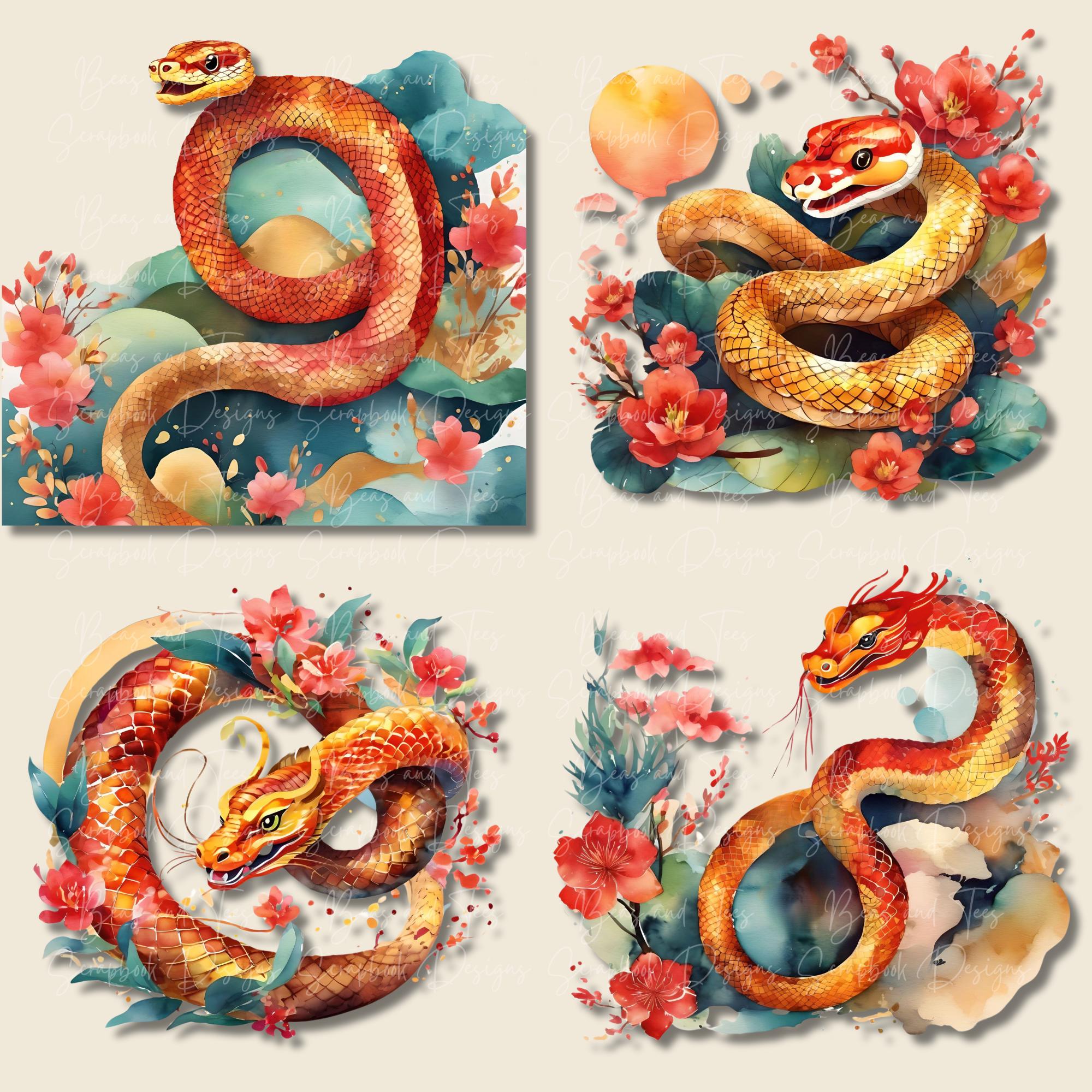 Lunar New Year Year of the Snake Watercolor Clipart Printable 2025 ...