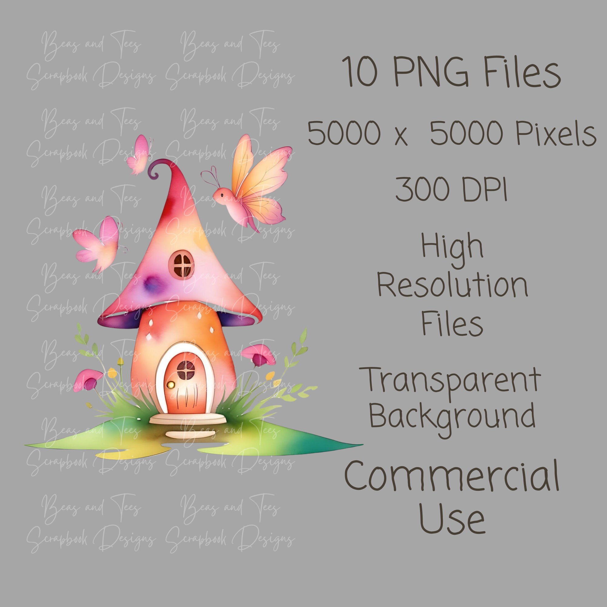 Spring Fairy House Clipart Bundle, Printable Watercolor Pixie Cottage ...