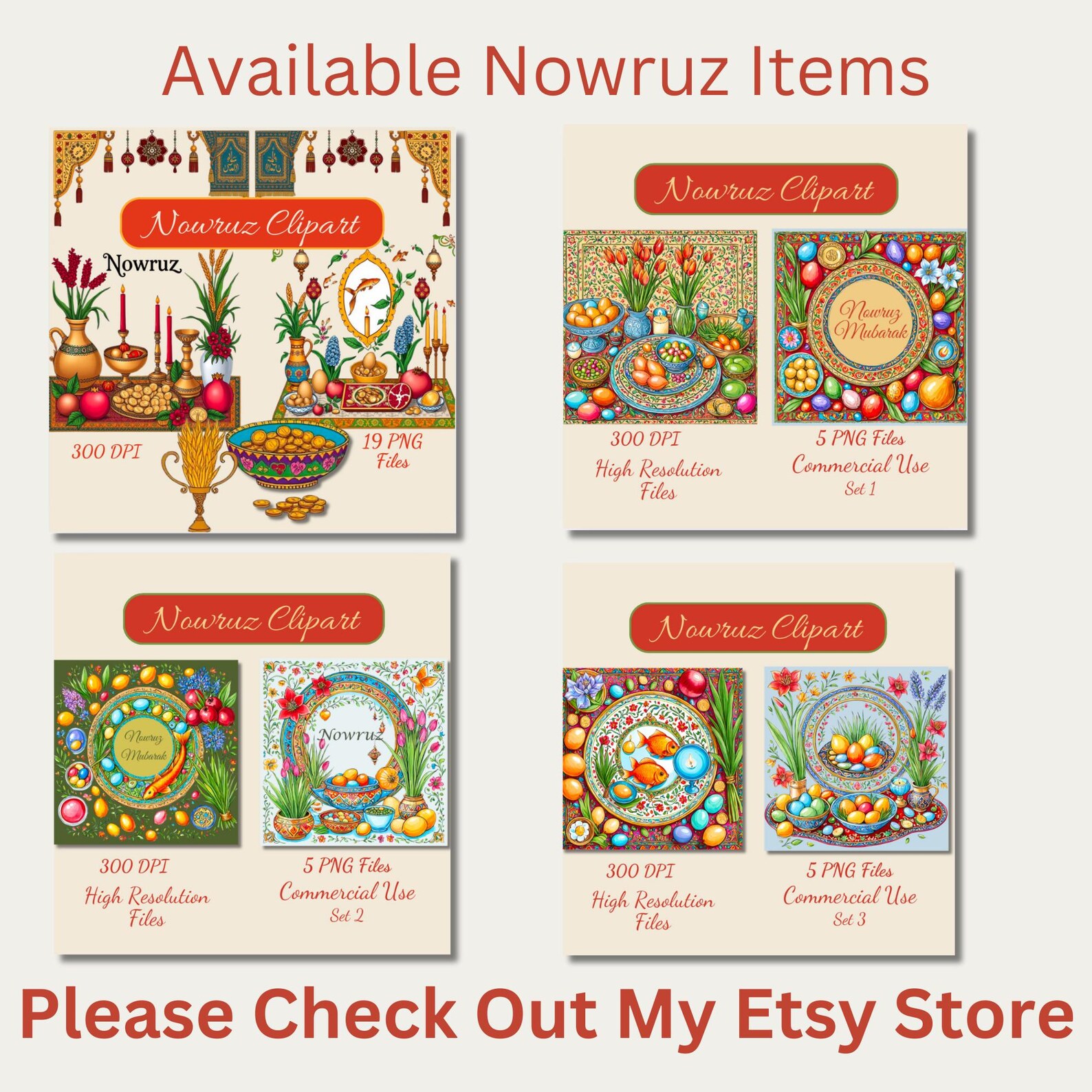 Nowruz Clipart Bundle Haft Sin Table Digital Graphics Persian New Year ...