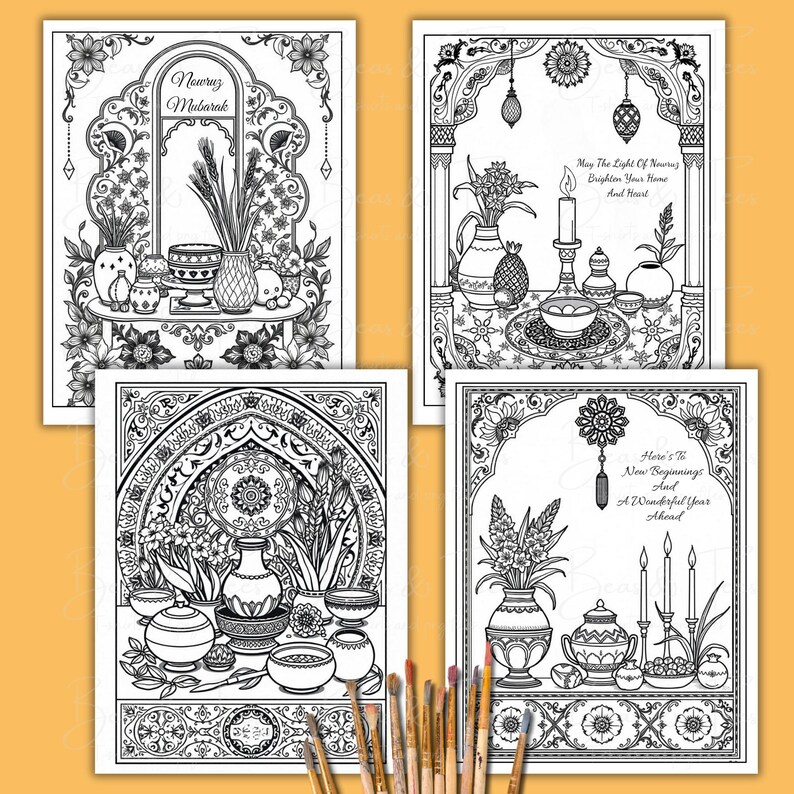 Nowruz Printable Coloring Pages Persian New Year Haft Sin Art Digital ...