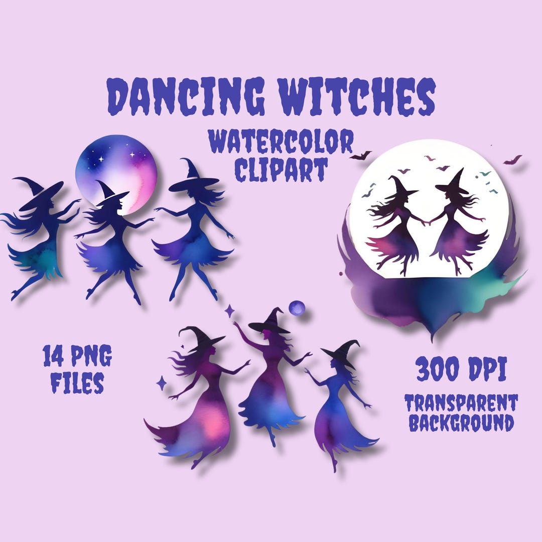 Dancing Witch Watercolor Clipart Printable Halloween Witch Art for DIY ...