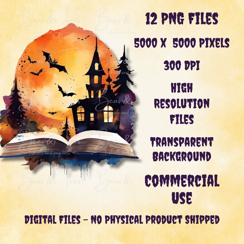 Halloween Book Clipart Bundle Printable Watercolor Haunted House ...