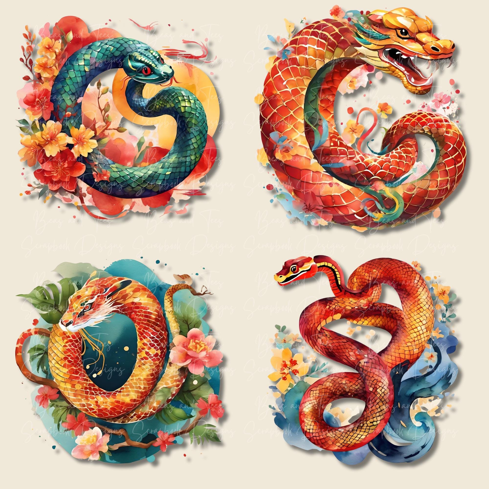 Lunar New Year Year of the Snake Watercolor Clipart Printable 2025 ...