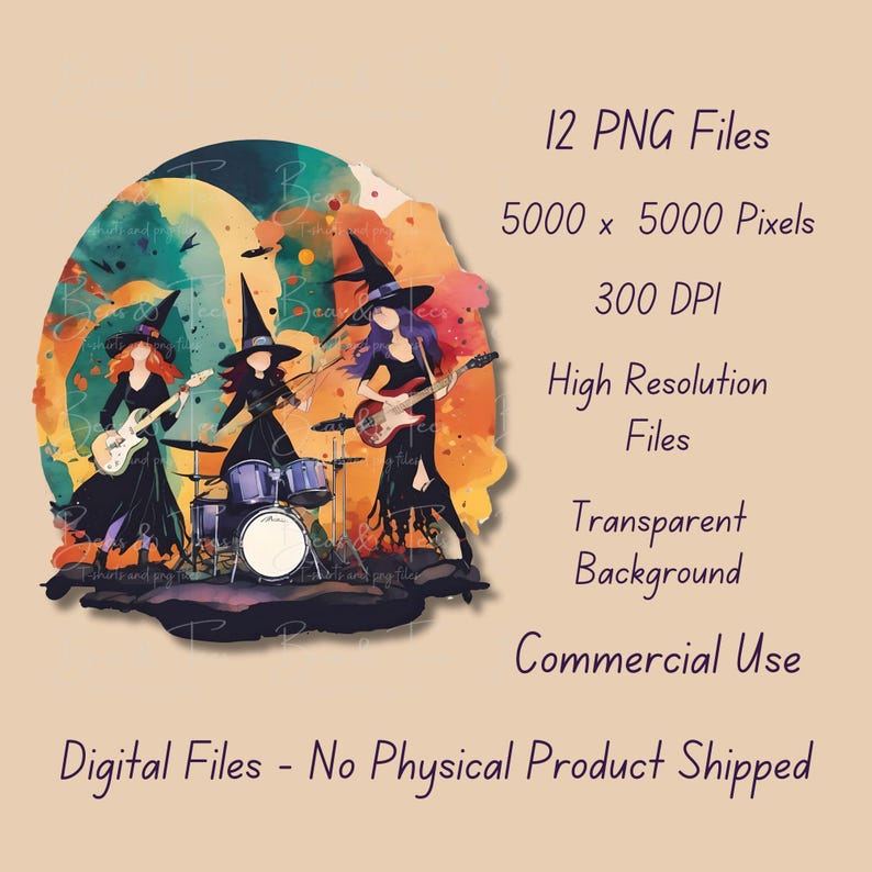 Witch Rock Band Clipart Halloween Witch PNG 12 Watercolor Digital Files ...