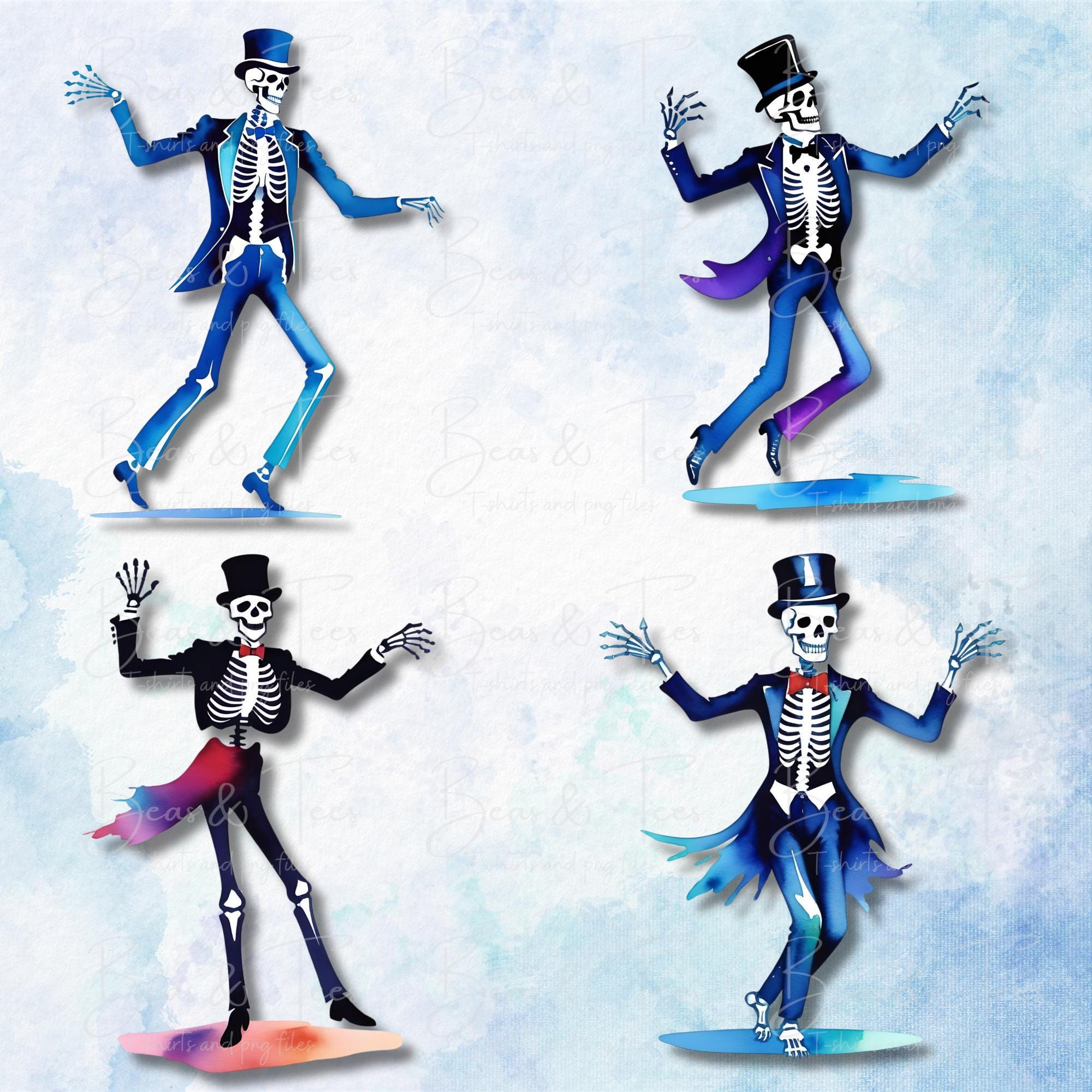 Tap Dancing Skeleton Watercolor Clipart Printable Halloween Skeleton ...