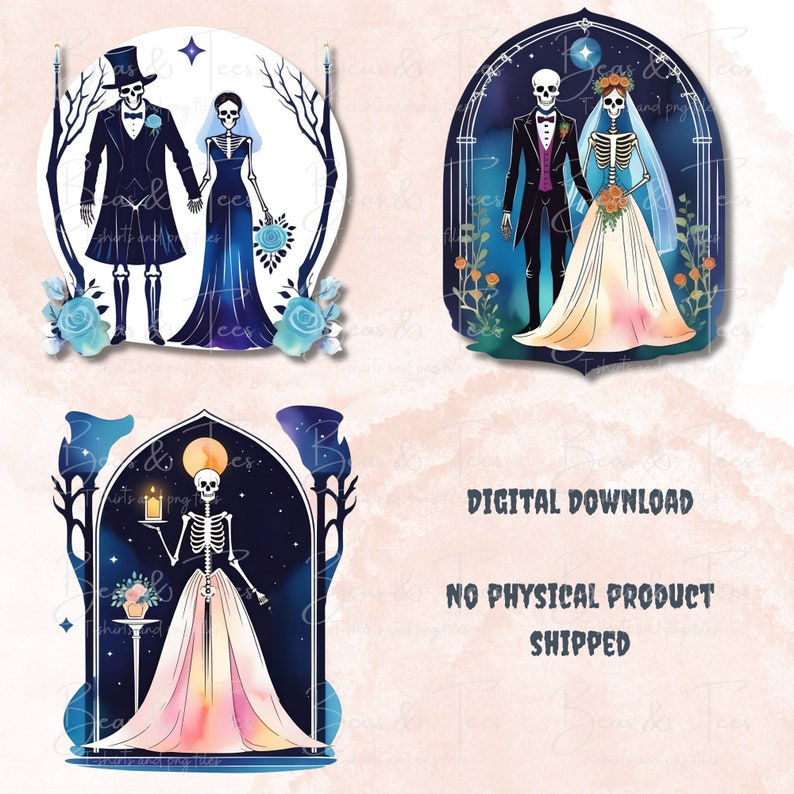Skeleton Bride Groom Clipart Bundle Printable Watercolor Til Death Do ...