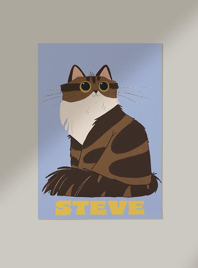 Steve the Cat – Minimalist Cat Illustration, Cozy Hand-drawn Wall Art ...