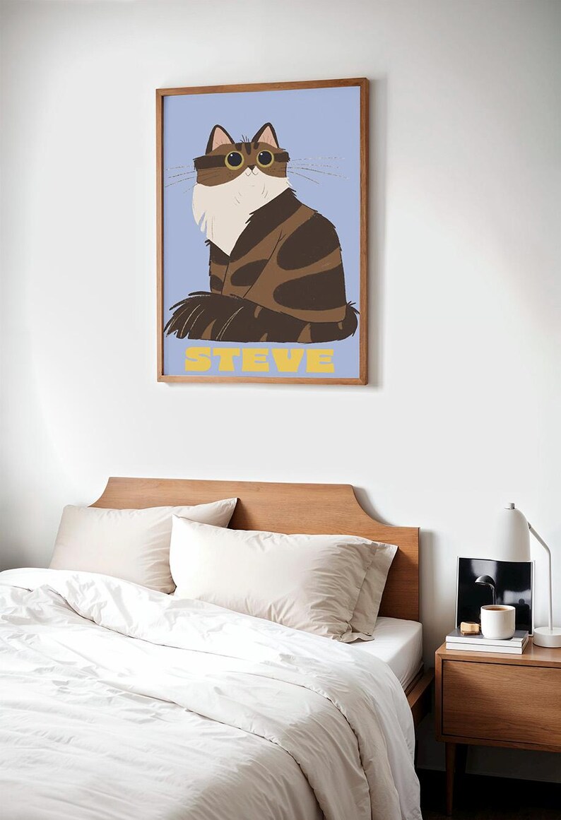 Steve the Cat – Minimalist Cat Illustration, Cozy Hand-drawn Wall Art ...
