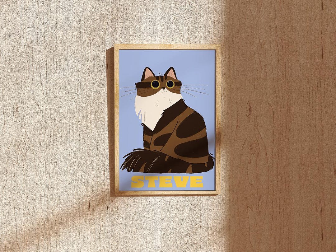 Steve the Cat – Minimalist Cat Illustration, Cozy Hand-drawn Wall Art ...