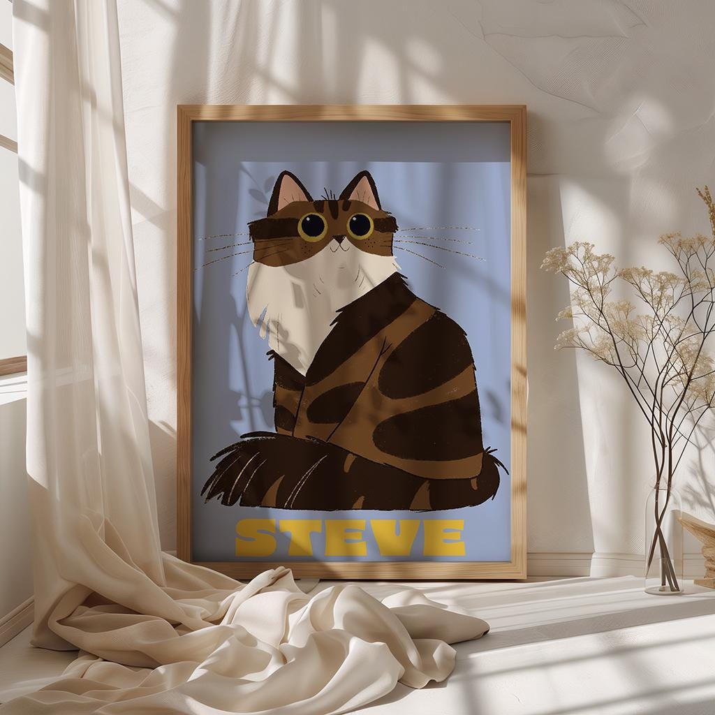 Steve the Cat – Minimalist Cat Illustration, Cozy Hand-drawn Wall Art ...