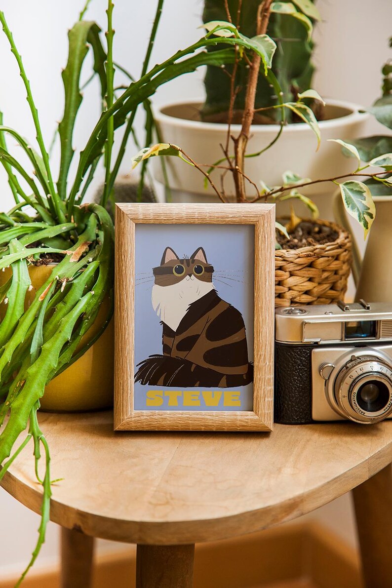 Steve the Cat – Minimalist Cat Illustration, Cozy Hand-drawn Wall Art ...