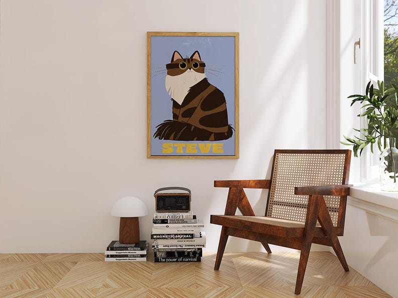 Steve the Cat – Minimalist Cat Illustration, Cozy Hand-drawn Wall Art ...