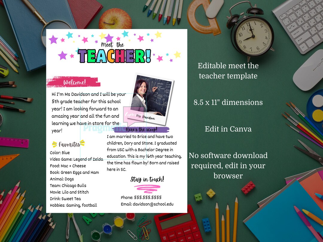 Meet the Teacher Printable, Editable All About the Teacher Template ...