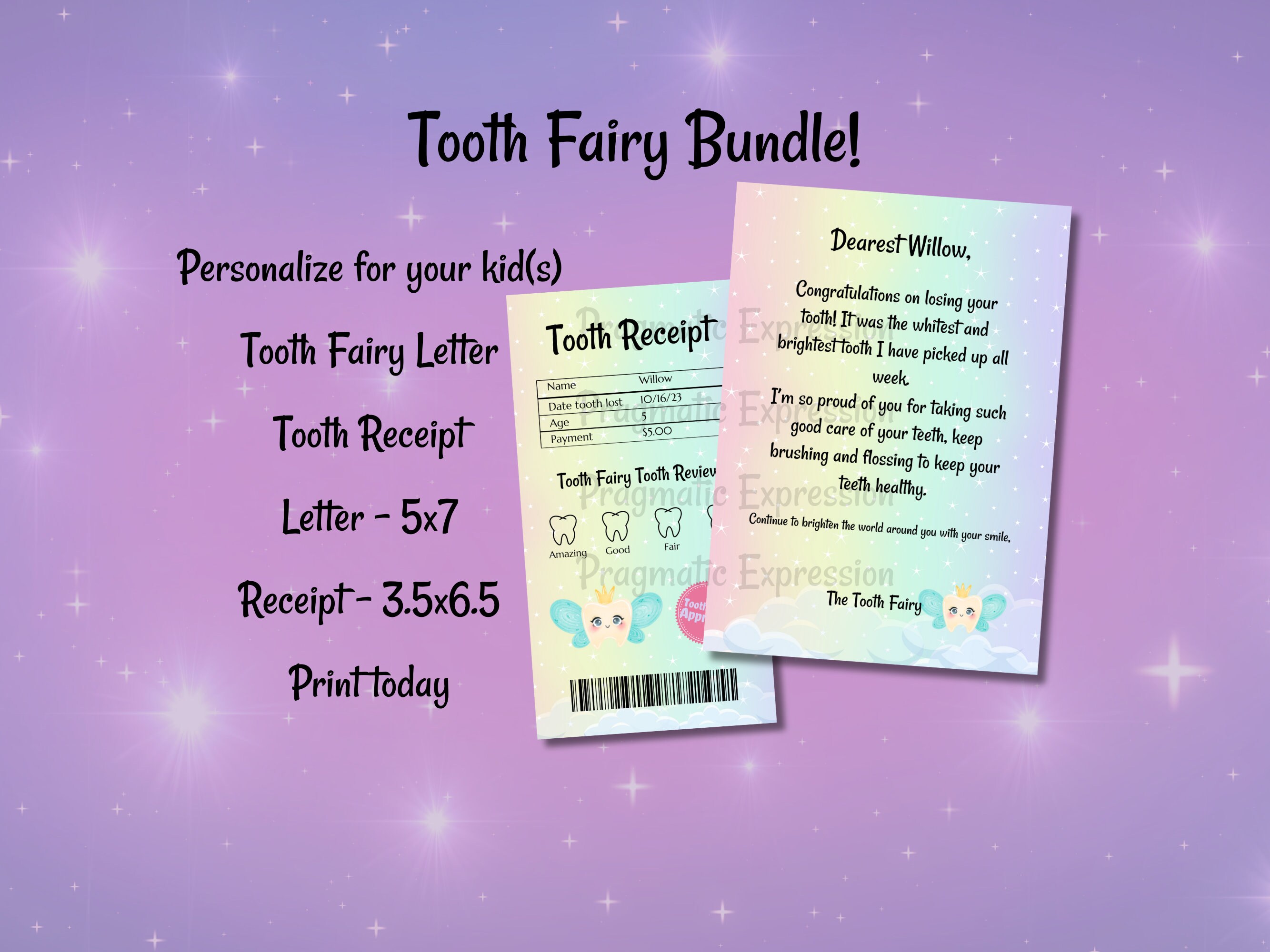 Tooth Fairy Letter Printable, Printable Tooth Fairy Receipt, Editable ...