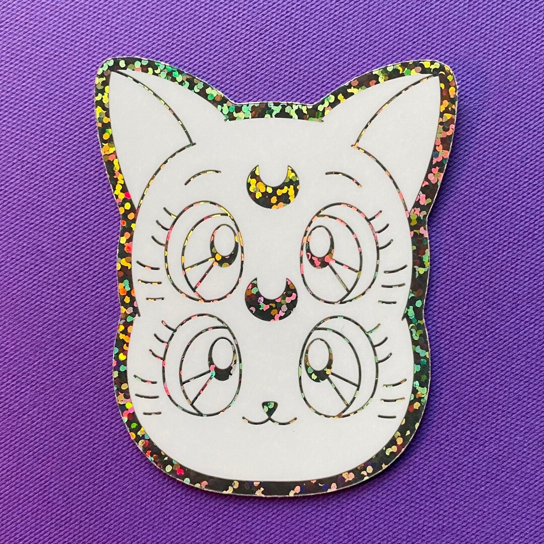 Luna Glitter Sticker | Die Cut Glossy Vinyl Glitter Water Resistant ...