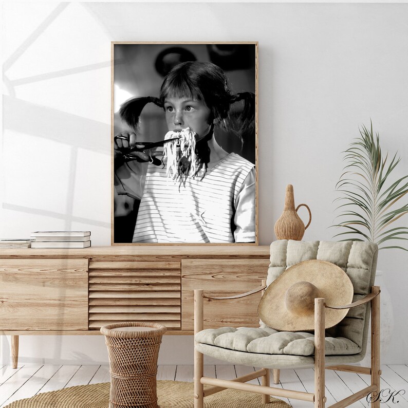 Pippi Langstrumpf Essen Pasta schwarz weiß Vintage Retro Fotografie ...