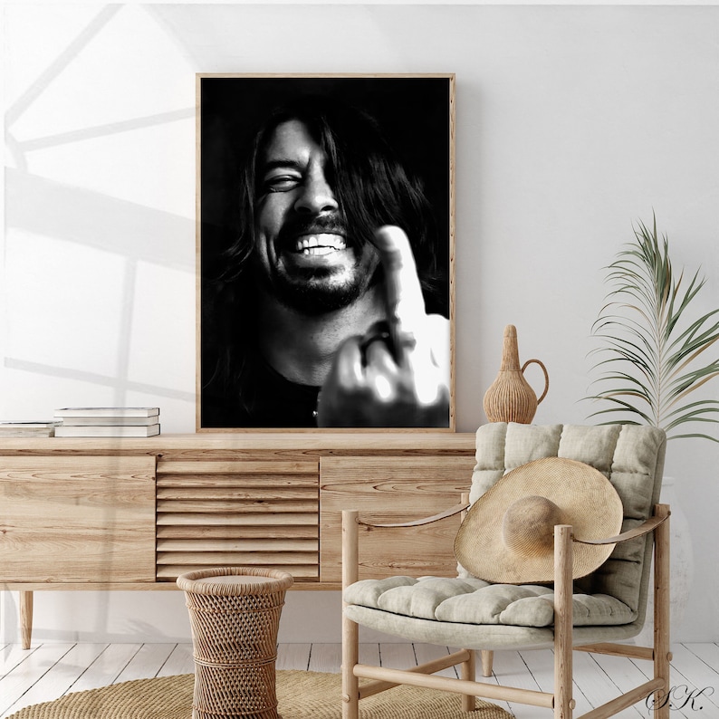 Dave Grohl Middle Finger Music Poster Nirvana Print Retro Black and ...