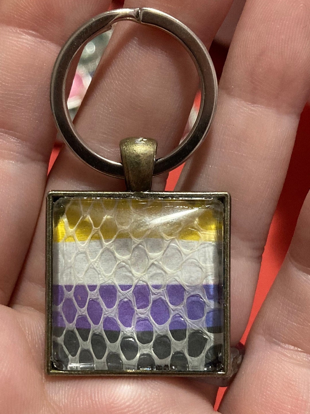 Non-binary Pride Square Snake Shed Pendant Keychain - Etsy