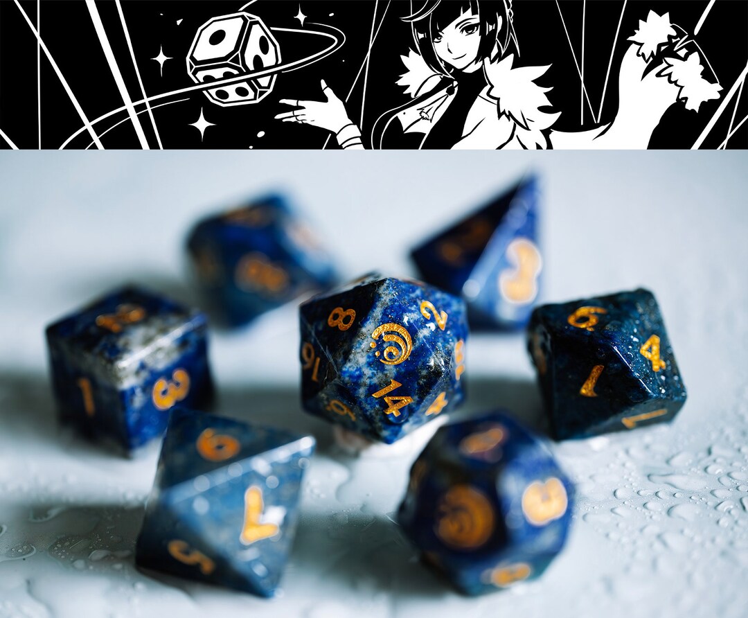 Genshin Lapis Lazuli Gemstone Dice Set for D&D With Custom Yelan Case ...