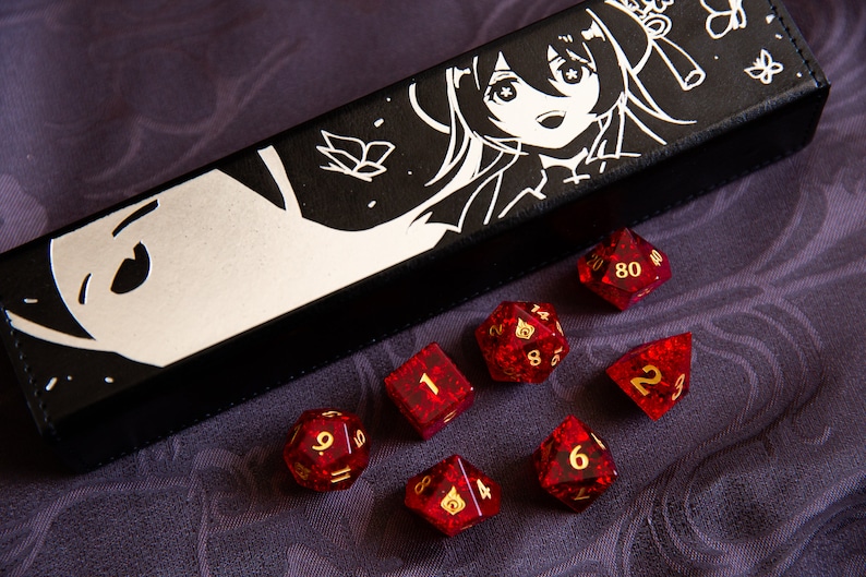 Genshin Blasted Gemstone Dice Set for D&D With Custom Hutao Case - Etsy