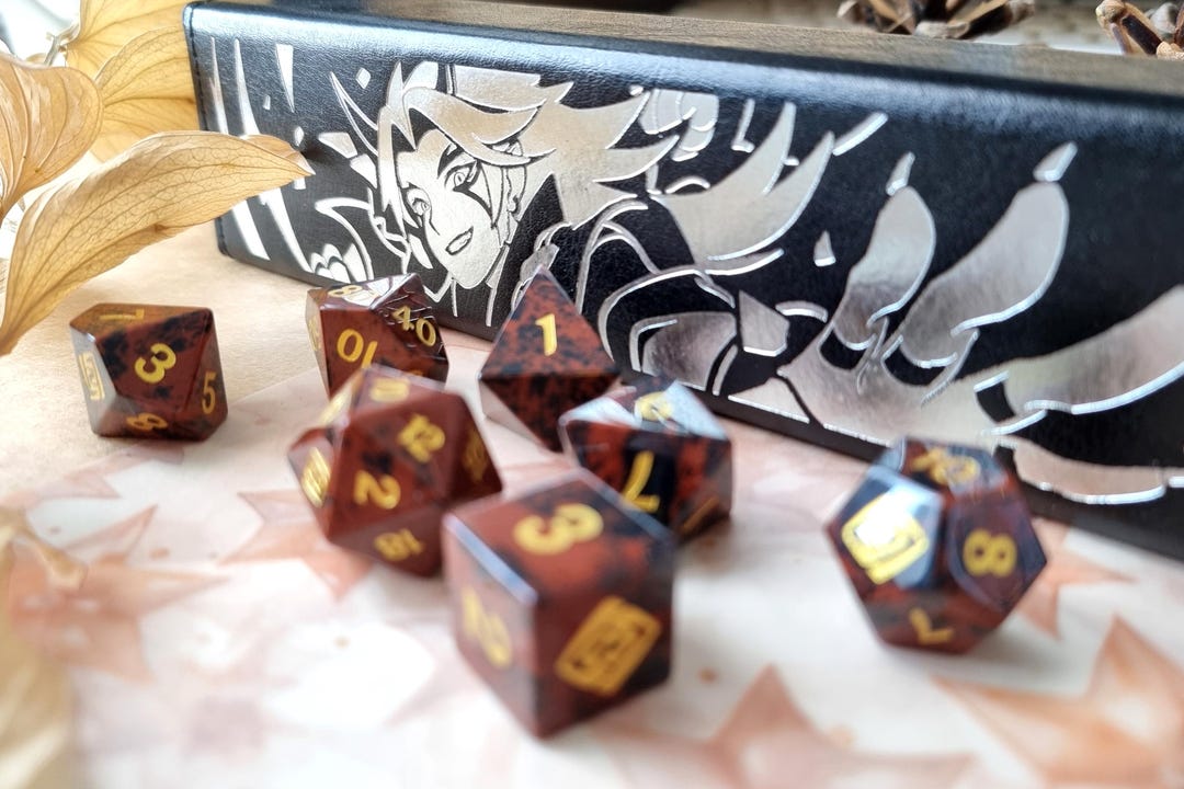 Genshin Mahogany Obsidian Dice Set for D&D With Custom Arataki Itto ...