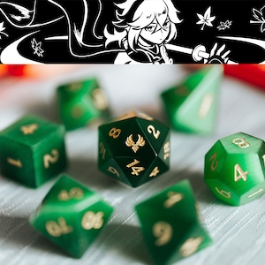 Genshin Green Cat's Eye Gemstone Dice Set for D&D With Custom Kazuha ...