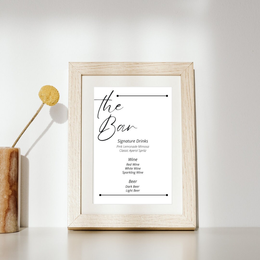 Editable Bar Menu for Wedding Drink Menu Template - Etsy
