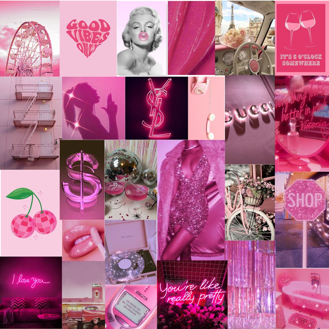 70PCS Aesthetic Pink Wall Collage Kit, Pink Wall Collage Photos ...