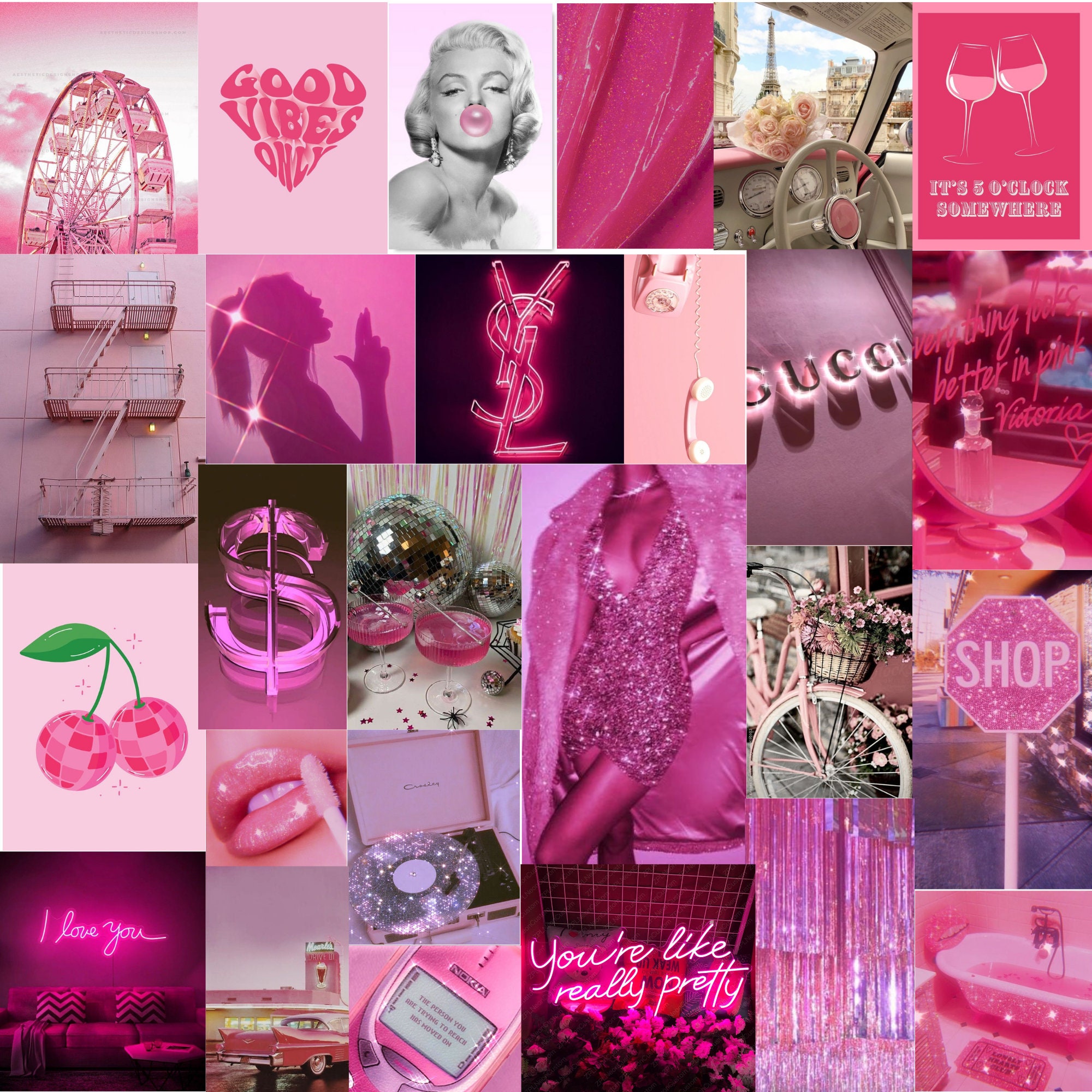 70PCS Aesthetic Pink Wall Collage Kit, Pink Wall Collage Photos ...