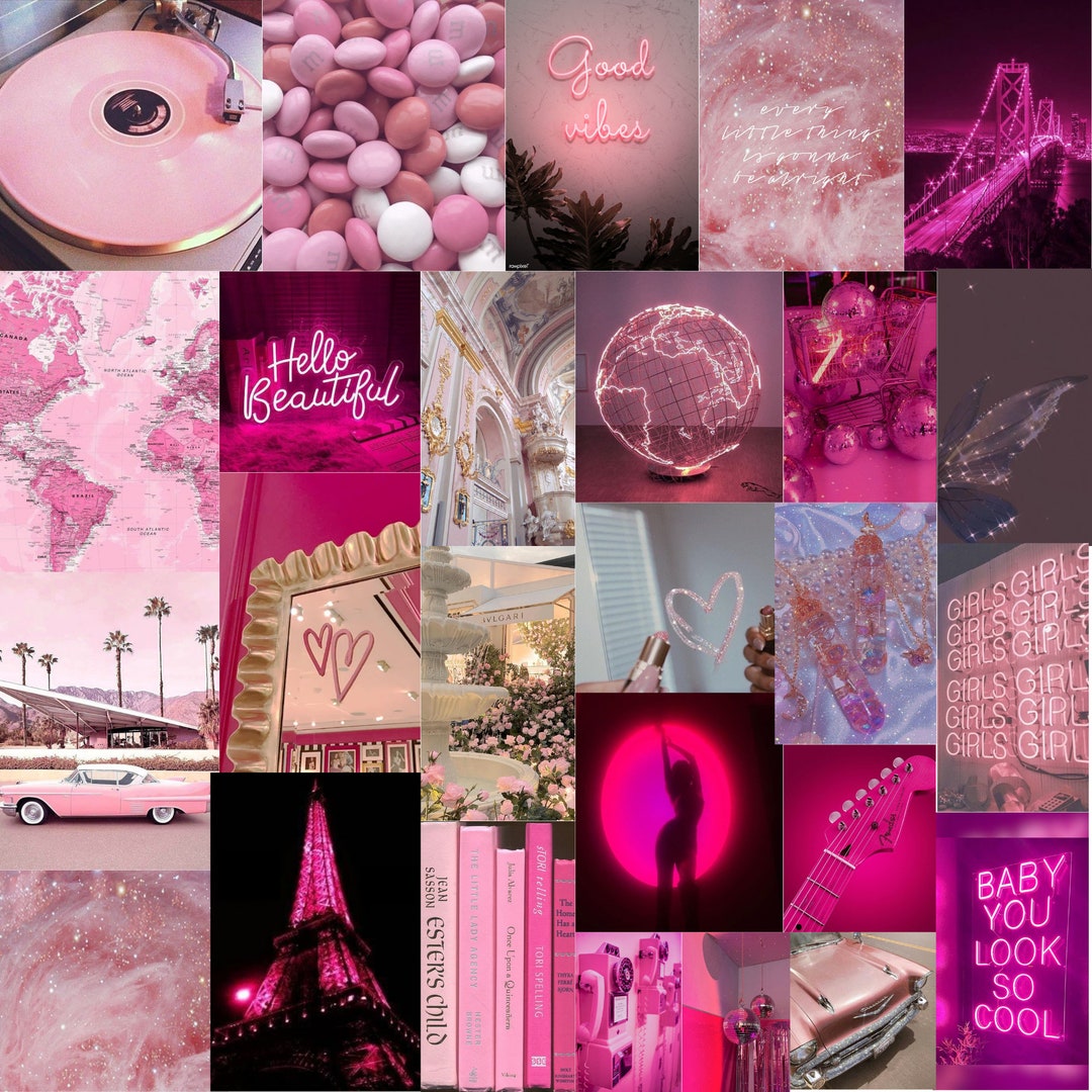 70PCS Aesthetic Pink Wall Collage Kit, Pink Wall Collage Photos ...