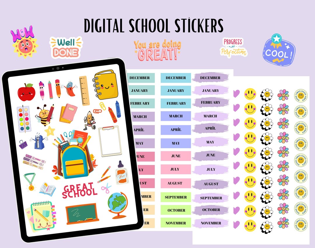 Digital School Stickers Set, Back to School Digital Stickers, Goodnotes ...