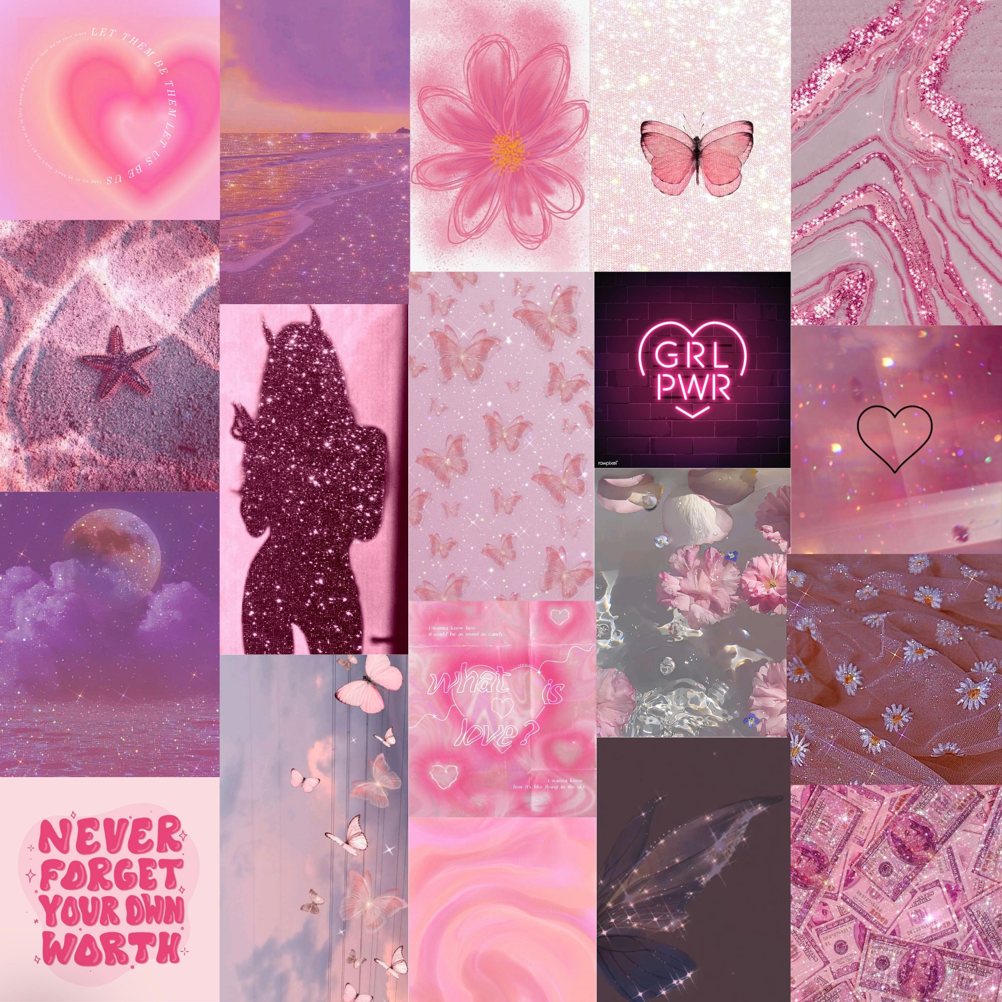 70PCS Aesthetic Pink Wall Collage Kit, Pink Wall Collage Photos ...
