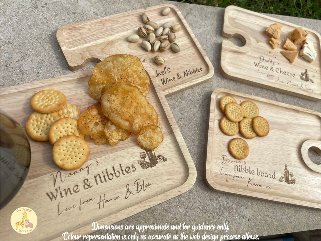 Personalised Wine and Nibbles Board, Wine Glass Holder, Cheese and Wine ...