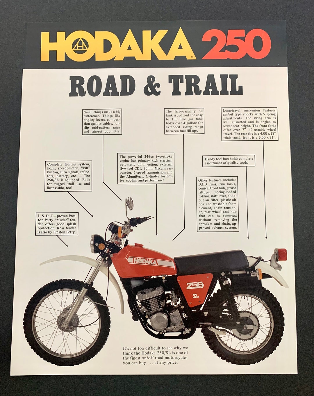 Hodaka Dealership Sales Brochures for 250/SL Road and Trail Motorcycles ...