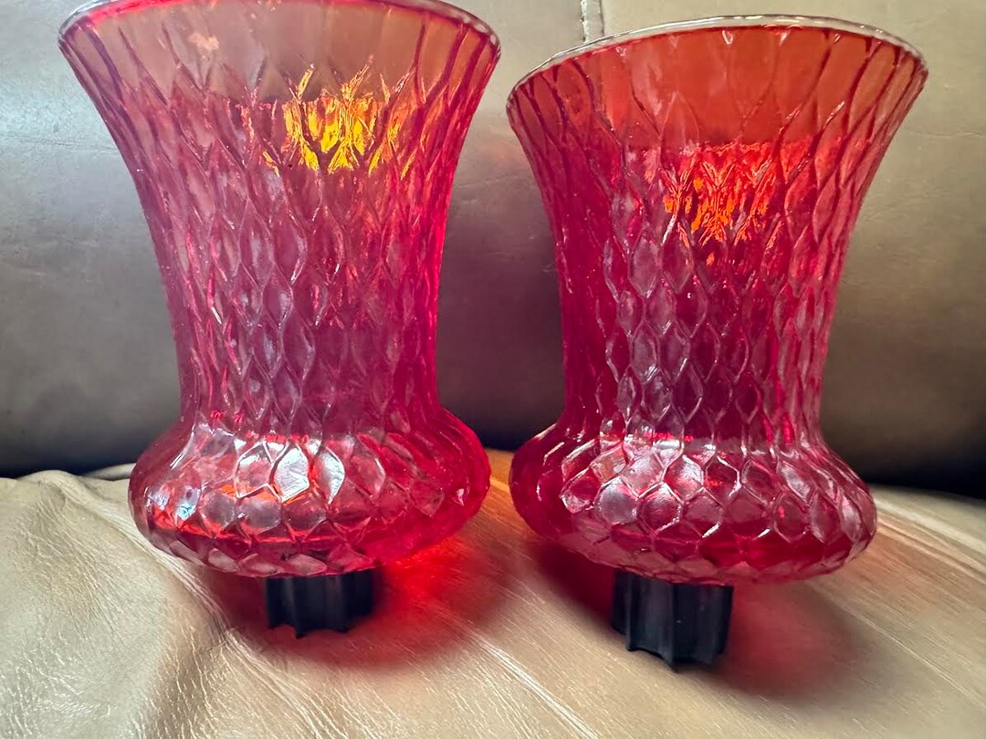 Vintage Red Orange Diamond Pattern Peg Volitive Candleholder Sconce 4 ...
