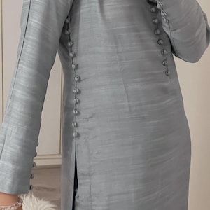 Pakistani Designer Grey Georgette Embroidered Full Sleeves Kurta Pent ...
