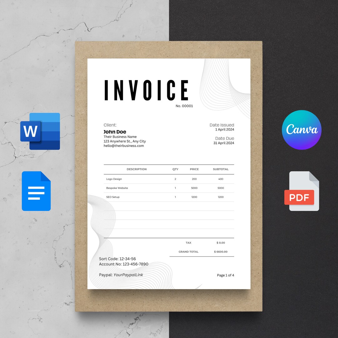 Grey Invoice Template Minimalist Wavy, Modern Business Invoice ...