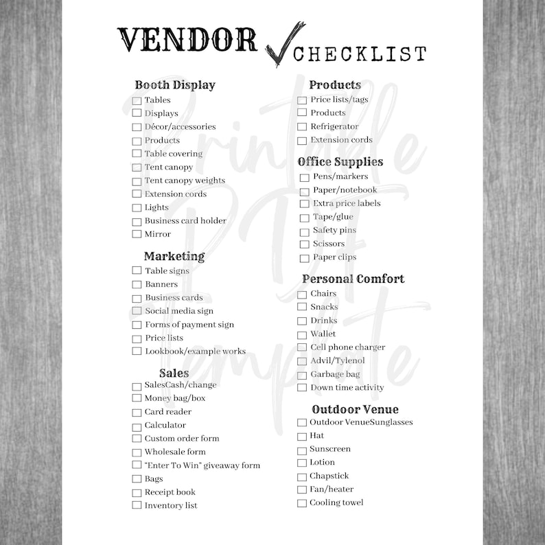 Vendor Craft Fair Event Checklist | Printable PDF | Instant Digital ...