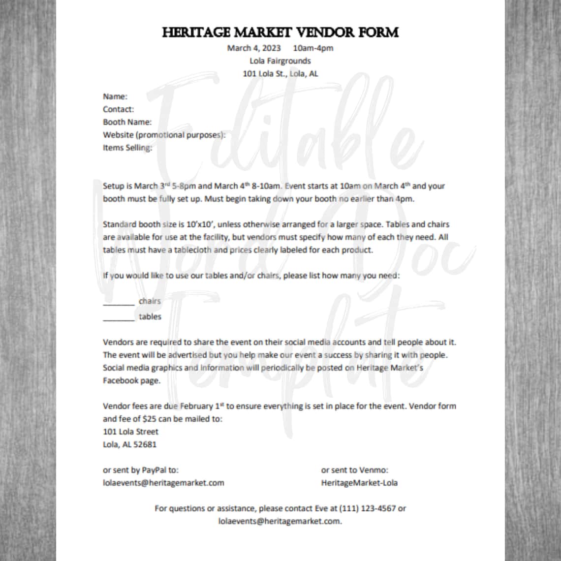 Vendor Application Contract Agreement Form | Craft Fair Event ...