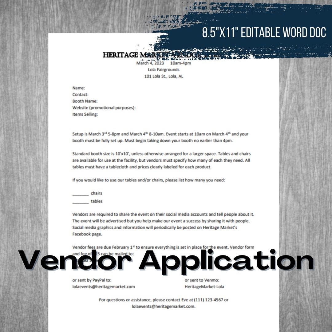 Vendor Application Contract Agreement Form - Craft Fair Event ...