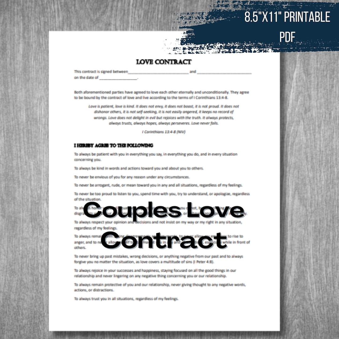 Love Contract - Couples Agreement Form - Printable PDF Digital Download - Etsy