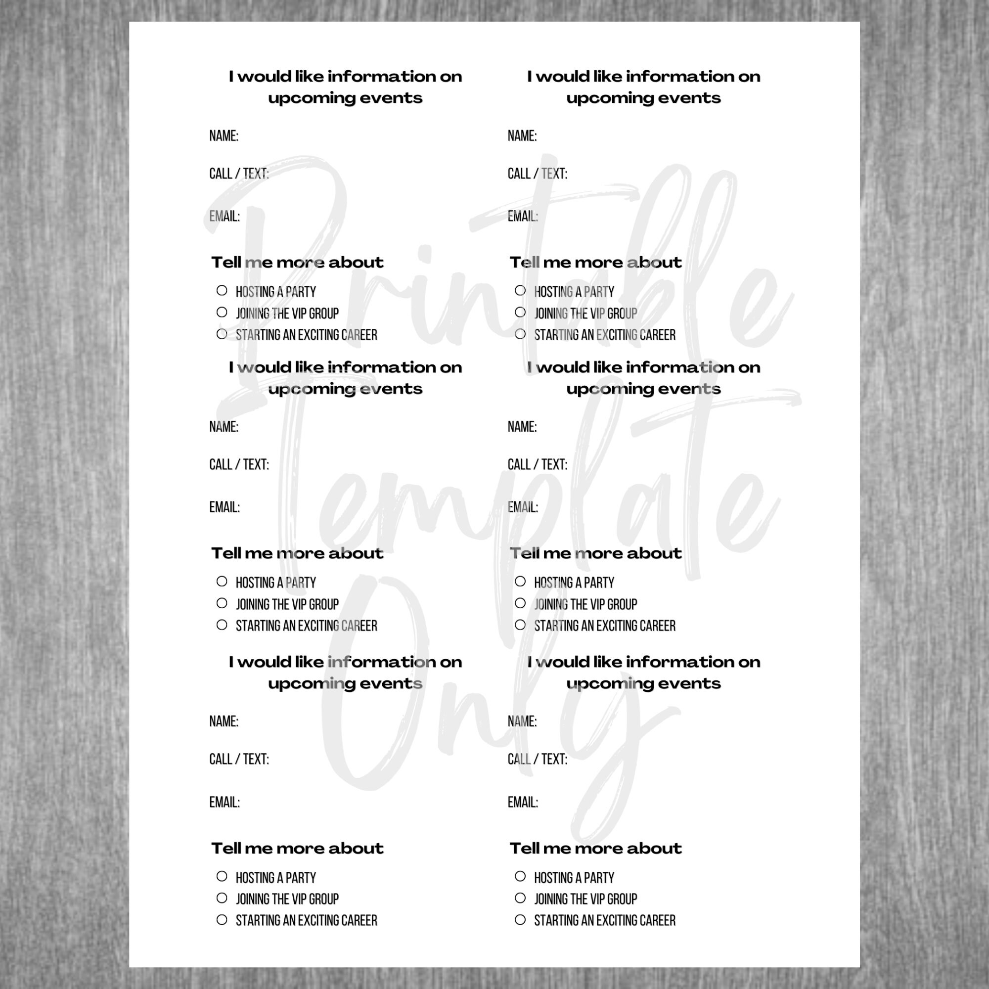 Customer Contact/lead Form - Drawing Slip Craft Fair Network Marketing ...