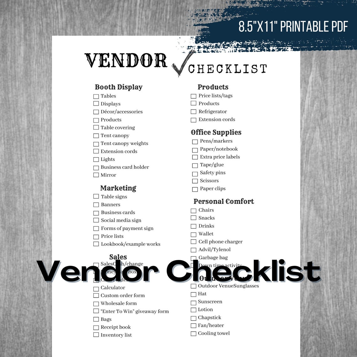 Vendor Craft Fair Event Checklist | Printable PDF | Instant Digital ...