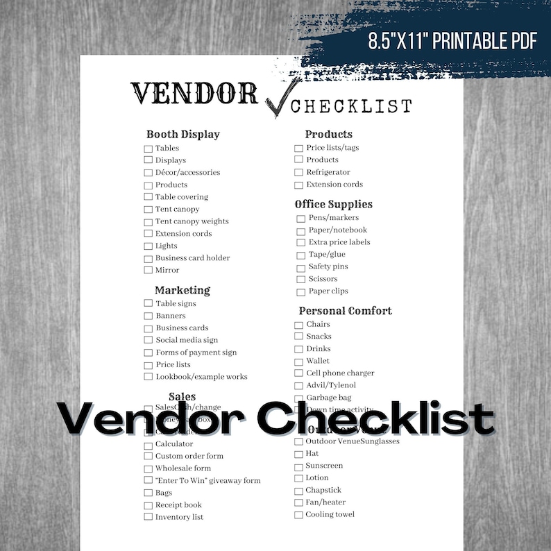 Vendor Craft Fair Event Checklist | Printable PDF | Instant Digital ...