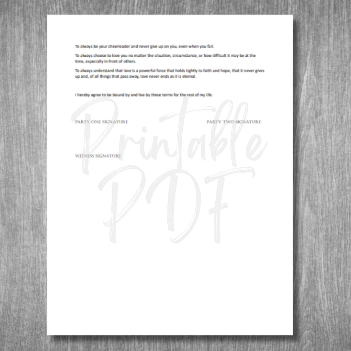 Love Contract | Couples Agreement Form | Printable PDF | Instant ...